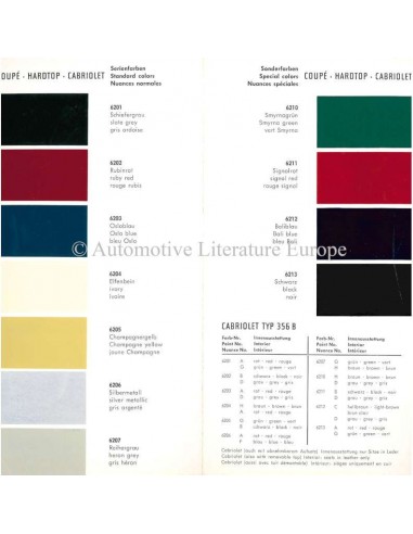 1961 PORSCHE 356 B COLOUR CHART BROCHURE