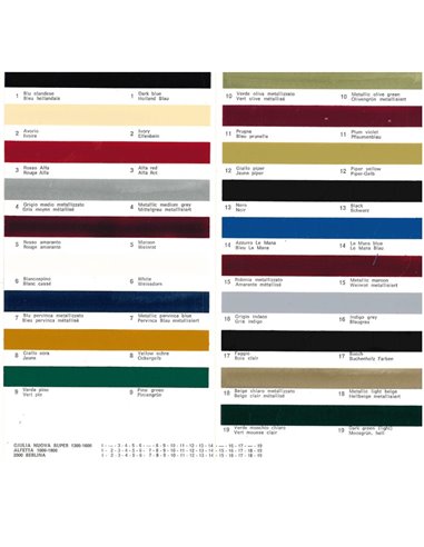 1975 ALFA ROMEO COLOUR CHART BROCHURE